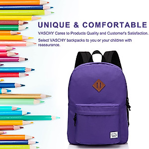 VASCHY Lightweight Backpack for School, Classic Basic Water Resistant Casual Daypack for Travel with Bottle Side Pockets (Purple)