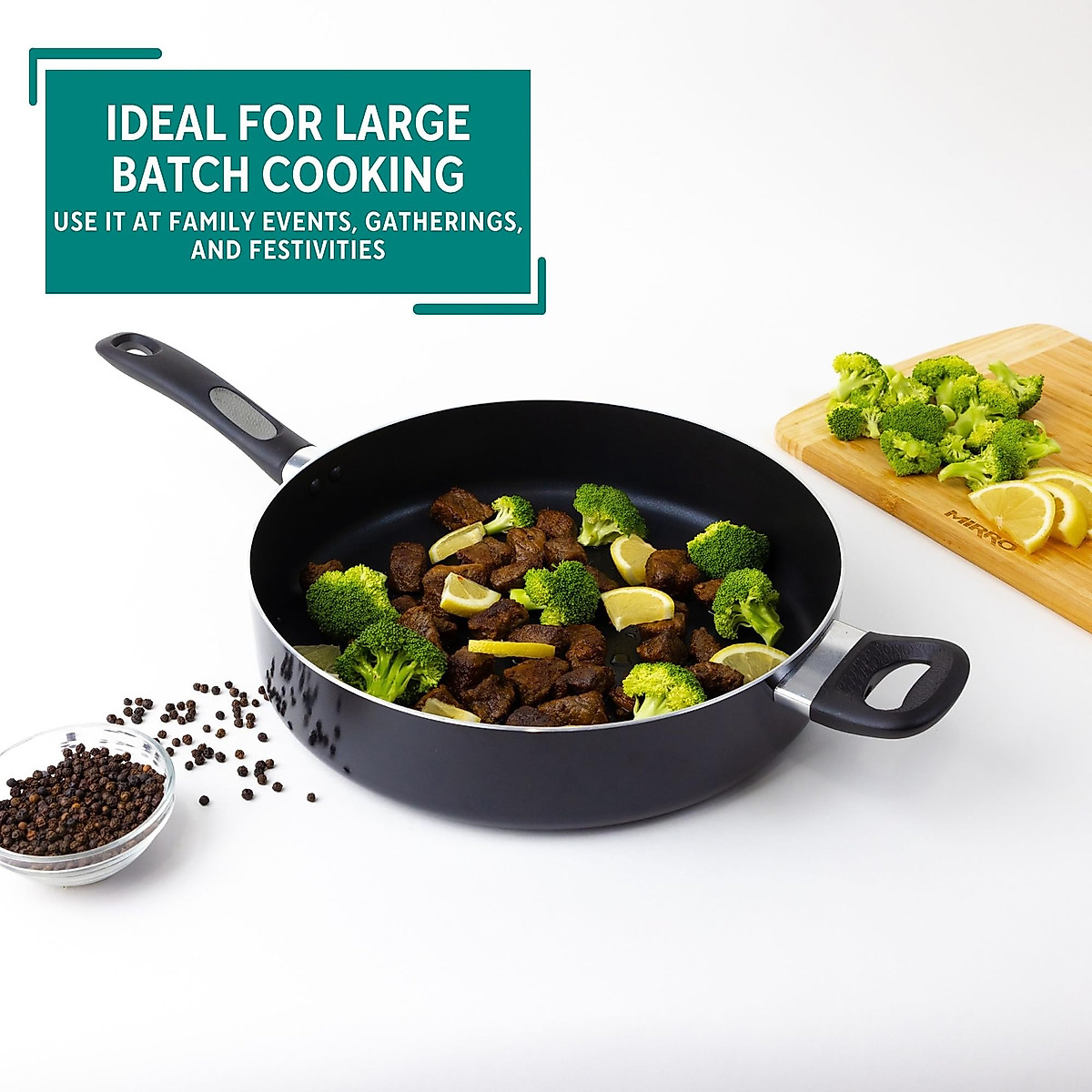 Mirro A79782 Get A Grip Aluminum Nonstick Jumbo Cooker Deep Fry Pan with Glass Lid Cover Cookware, 12-Inch, Black