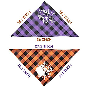 2 Pack Halloween Dog Bandanas Triangle Bibs Dog Scarf Accessories Fluorescence Pattern Cat Scarf for Party Orange Purple Spider Web Pumpkin