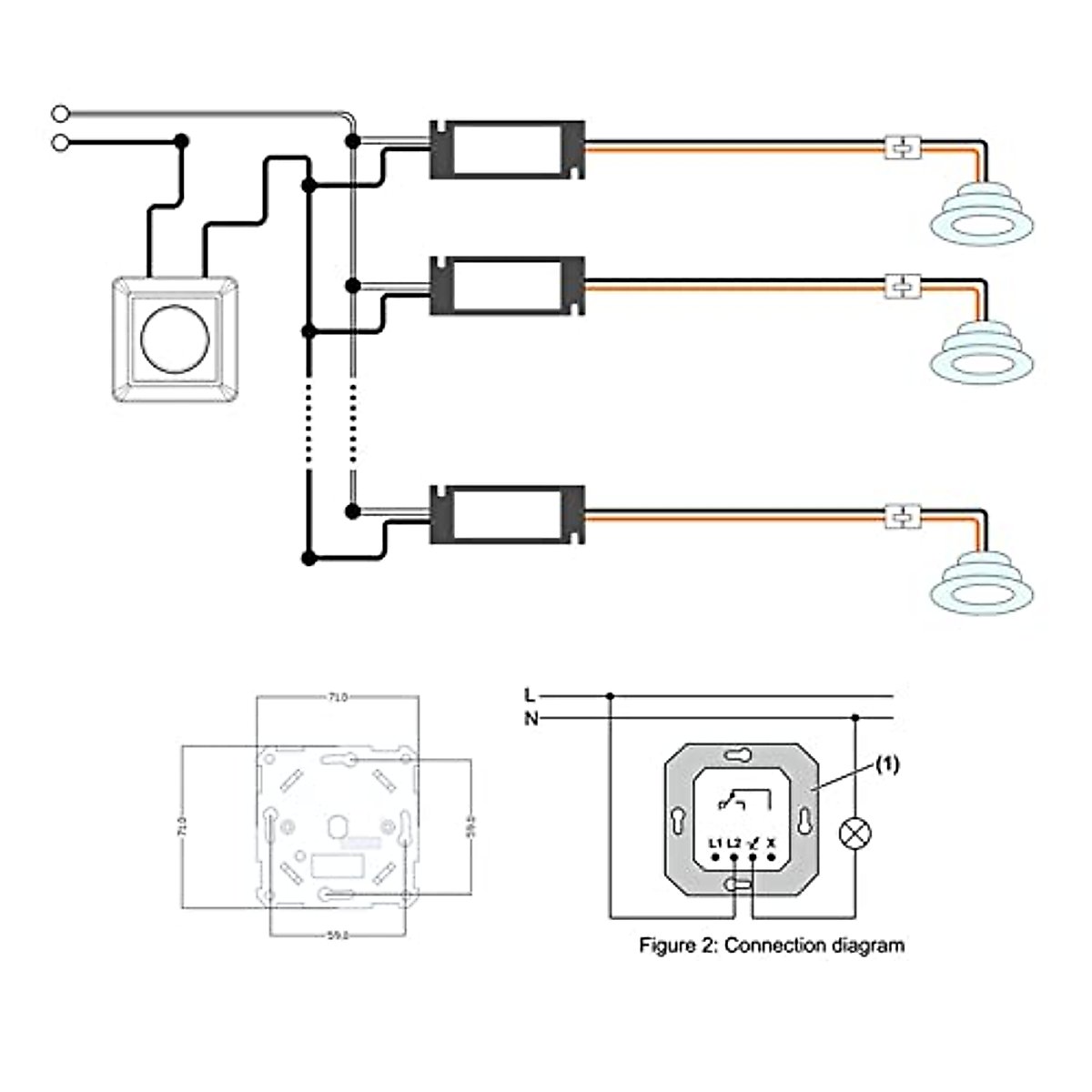 LAZIRO Trailing Edge LED Dimmer Switch Phase Cut/Off Bottom Brightness Adjustable with Knob 100-240Vac (Color : Frame 1, Size : 110VV)