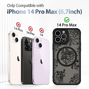 AIGOMARA Case for iPhone 14 Pro Max [Compatible with MagSafe] Black Flower Floral Pattern Design Case for Women Girls Soft TPU Bumper Hard PC Back Anti-Fall Shockproof Protective Slim Magnetic Cover