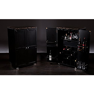 SEI Furniture Cape Town Contemporary Bar Liquor and Wine Cabinet with Storage, Faux Marble Countertop with Black Finish