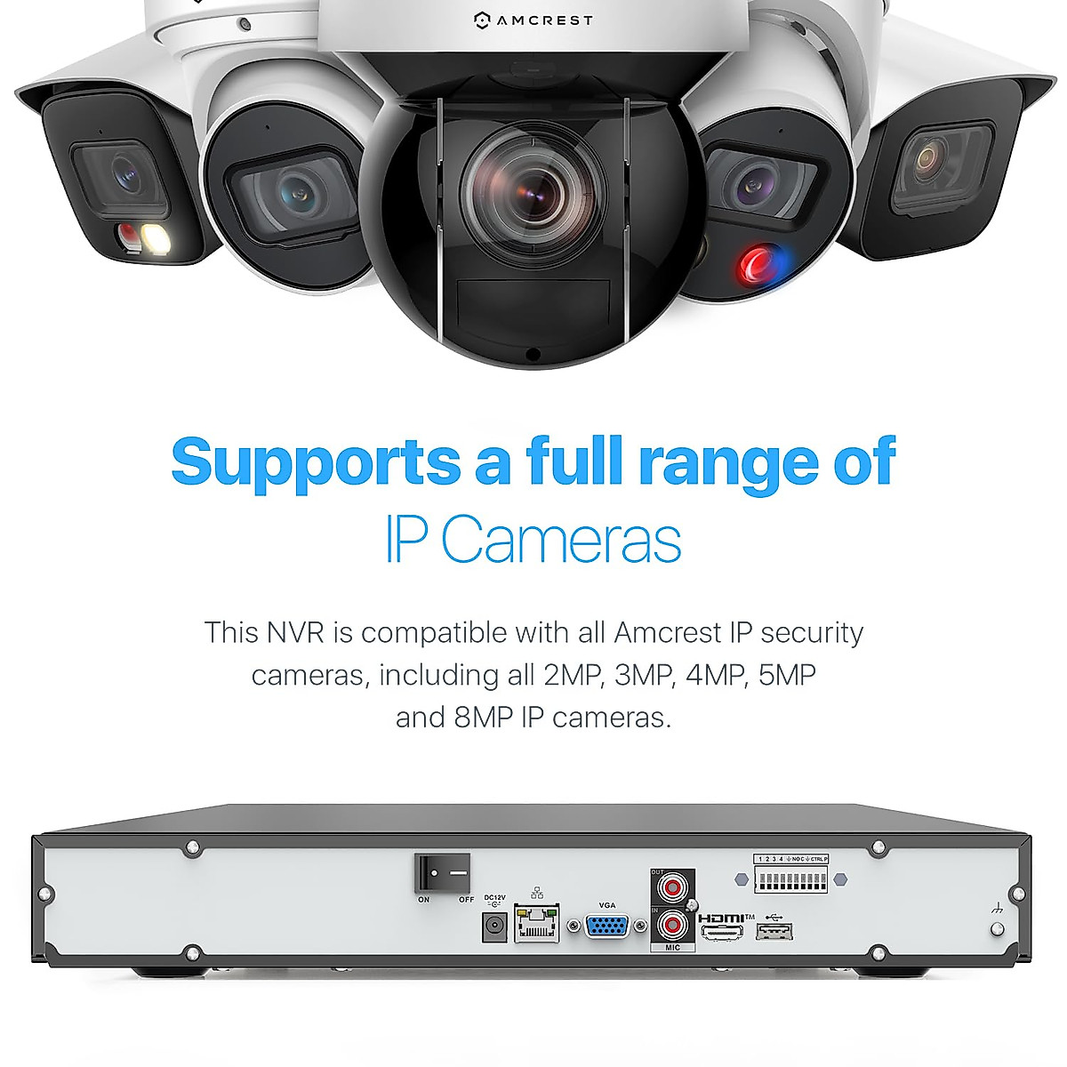 Amcrest 4K NV4232-EI 32CH AI NVR, Smart NVR, Facial Recognition, Facial Detection & Vehicle Detection - Supports 32 x 4K IP Cameras, Supports 2 x 16TB HDD (Not Included) (No PoE Ports Included)