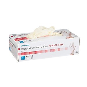 McKesson Stretch Vinyl Exam Gloves, Non-Sterile, Powder-Free, Large, 100 Count, 1 Box