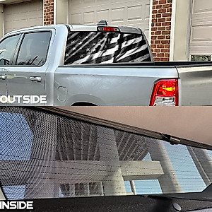 Rzuiytye American Flag Rear Window Decal for Truck,Black Flag Truck Rear Window Decal,American Flag Decals for Truck Car SUV (Black,65x17in)