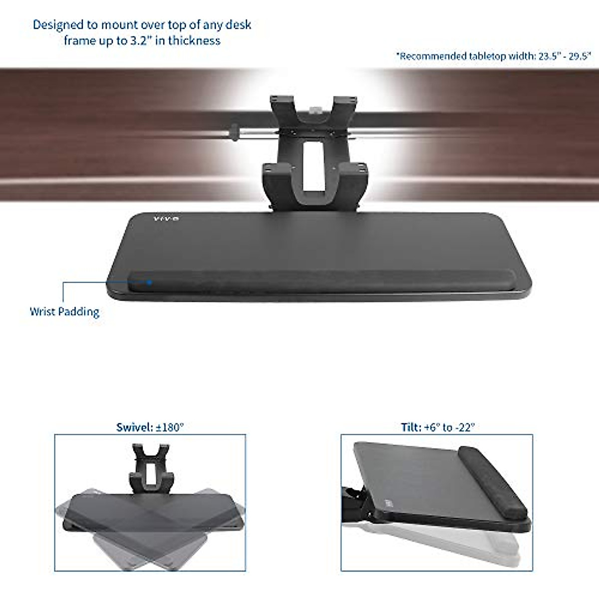 VIVO Adjustable Keyboard and Mouse Tray with Dual Height Track Spacer Brackets, Ergonomic Under Desk Platform and Spacer Bracket Combo, MOUNT-KB03B-KIT1