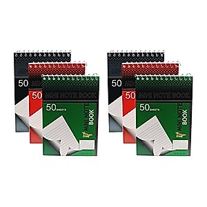 Personal Mini Notebooks, 4x6-Inch, College Ruled, White, 50 Pages per, Pack of 3 Random Colors: Black, Blue, Green, Red from Northland Wholesale. (2-Pack, 6 Mini-Notebooks)