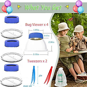 RORANIC 3X Magnifier Bug Viewer,Built-in 8 Air Holes 7cm Ruler with Blue & Red Slant Tweezers, Bug Catcher Kit for Kids Science Education Nature Exploration
