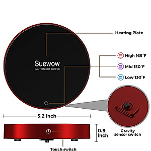 Suewow Coffee Mug Warmer and Smart Cup Warmer,Mug Warmer for Desk,Electric Beverage Warmer with 3 Temperature Settings with Auto On/Off, Auto Power-Off Protection (Red)