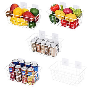 5 Pack Wire Storage Baskets, Hanging Wall Basket Premium Metal Storage Bin Organizer Basket for Home Office Kitchen Pantry Bathroom Countertop