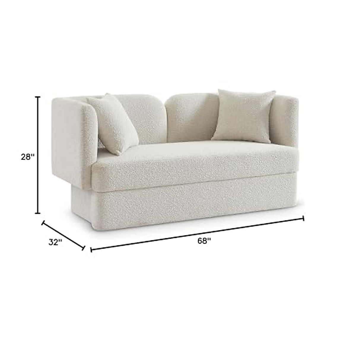 Meridian Furniture 616Cream-L Marcel Collection Modern | Contemporary Loveseat with Rich Cream Boucle Fabric, Curved Back, 68" W x 28" D x 32" H, Cream