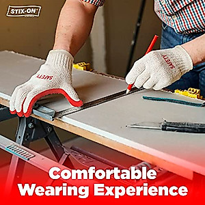 STIX-ON SAFETY Non-Slip 300 Pairs Red Latex Cotton Multi-Purpose Work Gloves- Nitrile Dipped & Rubber Palm Coated for a Firm Grip- Heavy Duty Premium-Construction-Moving-Warehouse-Garden-Gloves