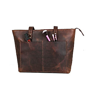 Aaron Leather Goods Genuine Leather Shoulder Office Tote Bag for Women (Umber)