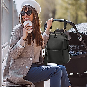 ARDIKAMA Diaper Bag Backpack Leather Backpack for Women Travel Dad Mother Outdoor Backpack with Changing Pad Stroller Straps(2 pieces) Khaki