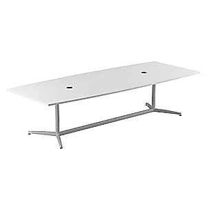 Bush Business Furniture 120W x 48D Boat Shaped Conference Table with Metal Base in White