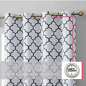 HLC.ME Lattice Print Decorative Curtains Blackout 54 Length - Thermal Insulated Room Darkening Grommet Window Drapes Panels for Basement Windows - Platinum White & Grey - Set of 2-52 x 54 Inch