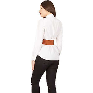 BlackButterfly 3 Inch Wide Waspie Elastic Vintage Buckle Waist Belt (Brown, US 10-12)