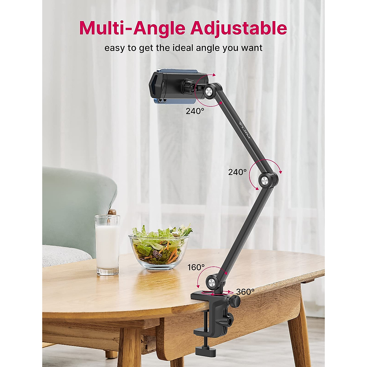 ULANZI Select Tablet Holder Desk Stand - HP006 Aluminum Tablet Mount for Bed Flexible Arm Multi-Angle 360° Rotation 2 Positioning Holes for 4.7''- 13'' Tablet