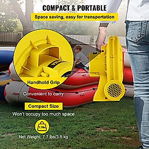 VEVOR Air Blower, 450W 0.6HP Inflatable Blower, Portable and Powerful Bounce House Blower, 1750Pa Commercial Air Blower Pump Fan, Used for Inflatable Bouncy Castle and Jump Slides, Yellow