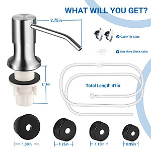 Dish Soap Dispenser for Kitchen Sink and Tube Kit, 47" Tube Connects Pump Directly to Soap Bottle Brushed Nickel