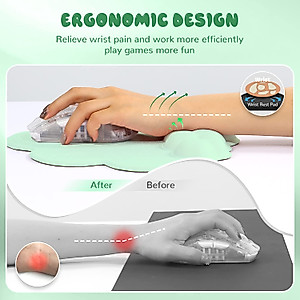 Gaming Mouse Pad Wrist Rest,Ergonomic Cloud Wrist Rest Mousepad with Gel Memory Foam,Non-Slip Rubber Base,Comfortable Mouse Pad for Home Office,Laptop,Mac,Lightweight,Easy Pain Relief (Light Green)