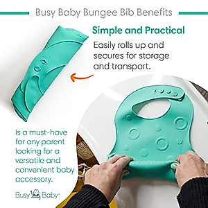 BUSY BABY Bungee Bib | Silicone Bib for Babies & Toddlers with Tethers | Attach Utensils and Keep Them Off The Floor | Dishwasher Safe, BPA Free (Spearmint)