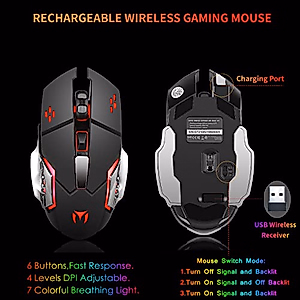 Wireless RGB Gaming Keyboard and Mouse - Rechargeable RGB Backlit Keyboard Mouse Long Battery Life,Mechanical Feel Gaming Keyboard with 7 Color Wireless Gaming Mouse for PC Game and Work