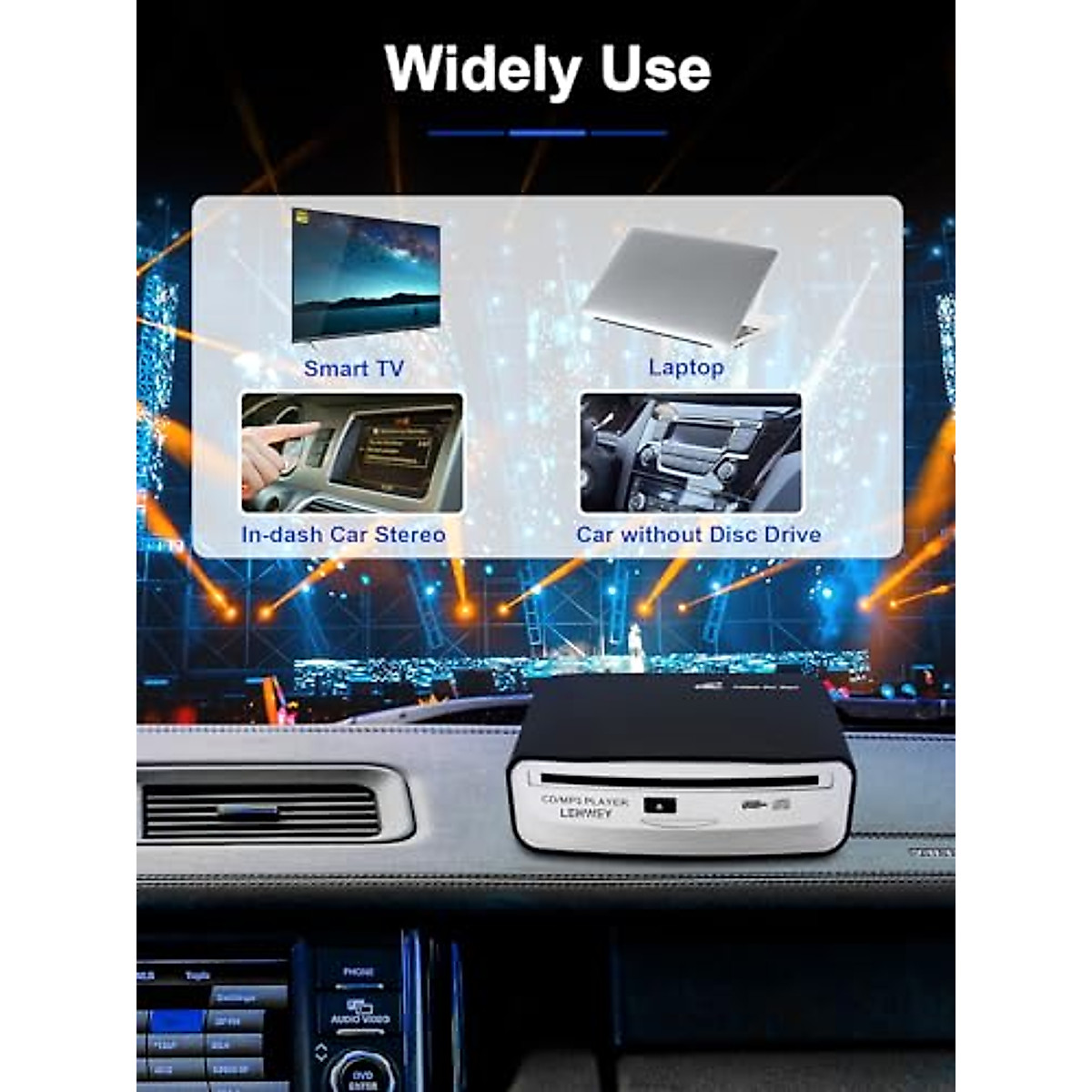 External Universal CD Player for Car - LEHWEY Portable CD Player with Extra USB Extension Cable, Plugs into Car USB Port, Laptop, TV, Mac, Computer, for Android 4.4 and Above Navigation