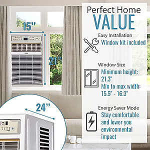 Keystone 8,000 BTU Slider Casement Window-Wall Air Conditioner and Dehumidifier with 4-Way Air Direction Control, Window AC Unit for Small-Medium Sized Rooms up to 350 Sq. Ft.