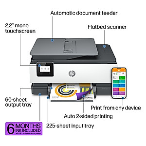 HP OfficeJet 8015e Wireless Color All-in-One Printer with 6 Months Free Ink with HP+(228F5A), White