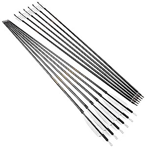 ZSHJGJR Archery 35" Carbon Arrow Hunting Arrows with 3 Pieces of 4-Inch White Feathers Targeting Practice Arrows Spine 400 for Recurve Bow Longbow Traditional Bow (12pcs)