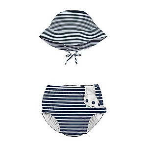 green sprouts i Play Snap Reusable Swimsuit Diaper and Bucket Sun Protection Hat - Navy Stripe