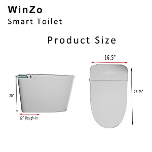 WinZo Smart Bidet Toilet, Elongated One Piece Tankless Toilet With Adjusted Heat Seat, Auto Open/Flush, Instant Warm Water and Dry, Night Light LED, Easy Operation, White
