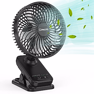 7'' Clip On Fan,10000mAh Battery Operated Desk Fan,Auto Oscillation Stroller Fan,Rechargeable USB Fan,4 Speeds Personal Table Fan with Sturdy Clamp for Golf Cart Office Treadmill Travel Outdoor (7")