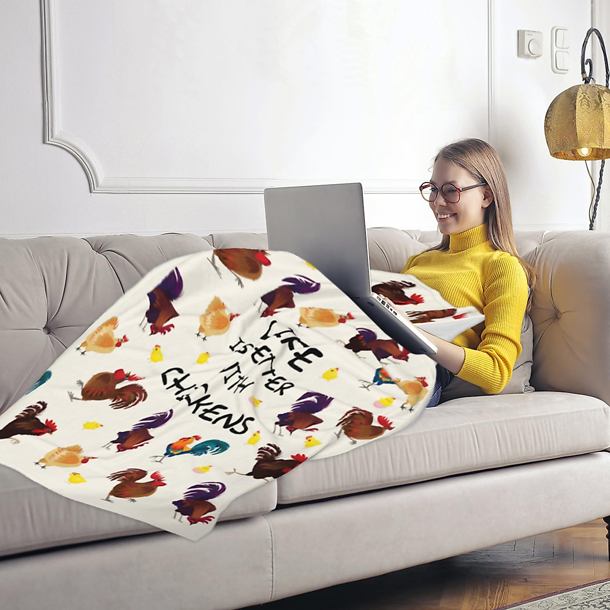 Chicken Blanket Rooster Flannel Throw Blanket 60"x50" Fall Blanket for Adult and Kids Decorative Blankets Funny Soft Cozy Blanket