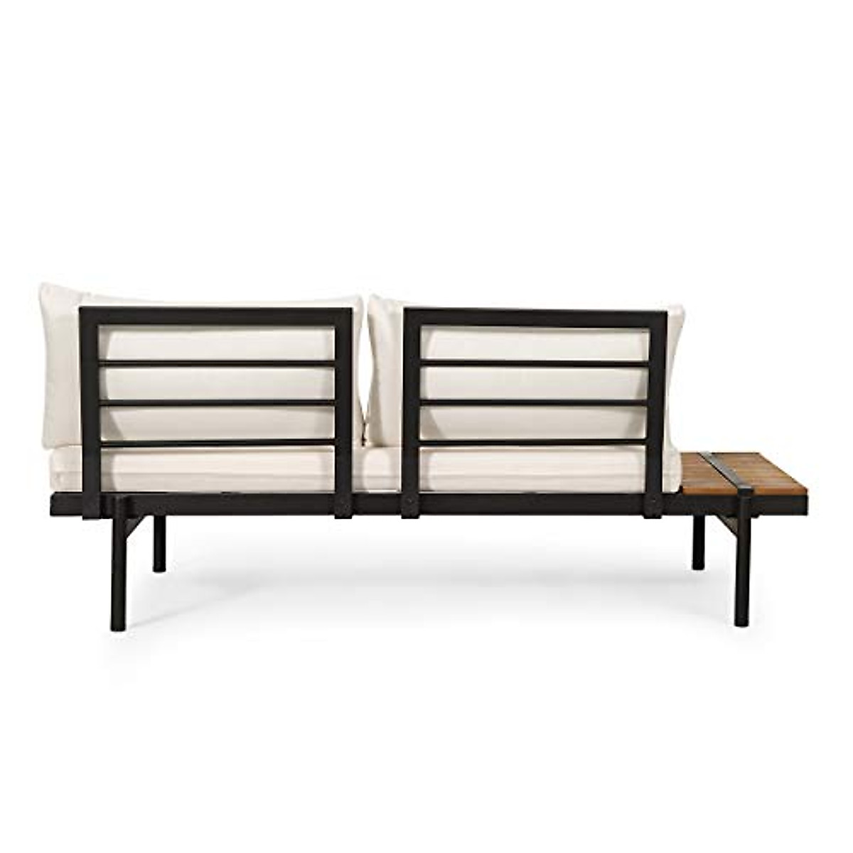 Christopher Knight Home Theo Outdoor Conversation Sets, Cream + Black Metal + Teak