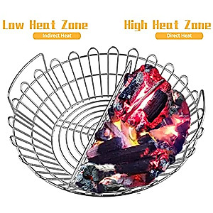 Stainless Steel Charcoal Ash Basket for Big Joe Kamado Grill, Charcoal Holder with Handles/Removable Divider Plate, Kamado Joe Grill Accessory