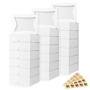 Eupako 8x6x2.5" Cookie Boxes with Window, White Gift Boxes for Presents , Auto-Popup Gift Box, Kraft Paper Pastry Boxes for Bakery, Cookies, Donuts, Candy - 25 Pack