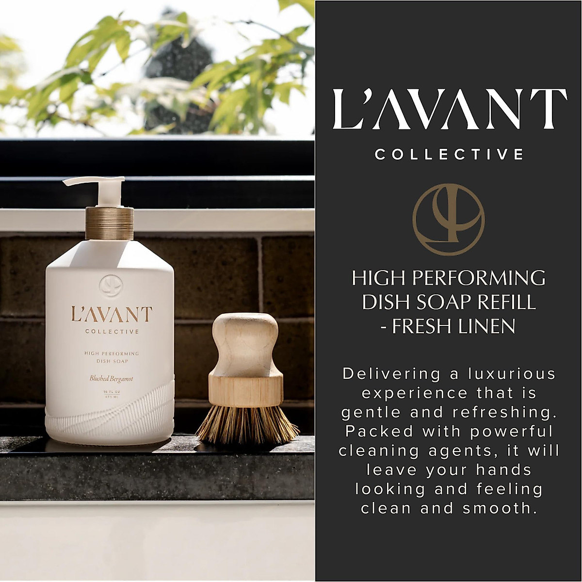 L'AVANT Collective High Performing Dish Soap Refill | Plant-Based Ingredients & High Performing Formula | Fresh Linen Scent | 32 FL oz/946 mL