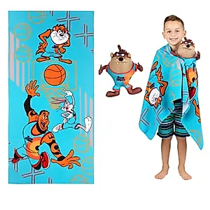 Franco Kids Bath and Beach Super Soft Mesh Scrubby and Microfiber Towel Set, 50 in x 25 in, Space Jam 2 A New Legacy