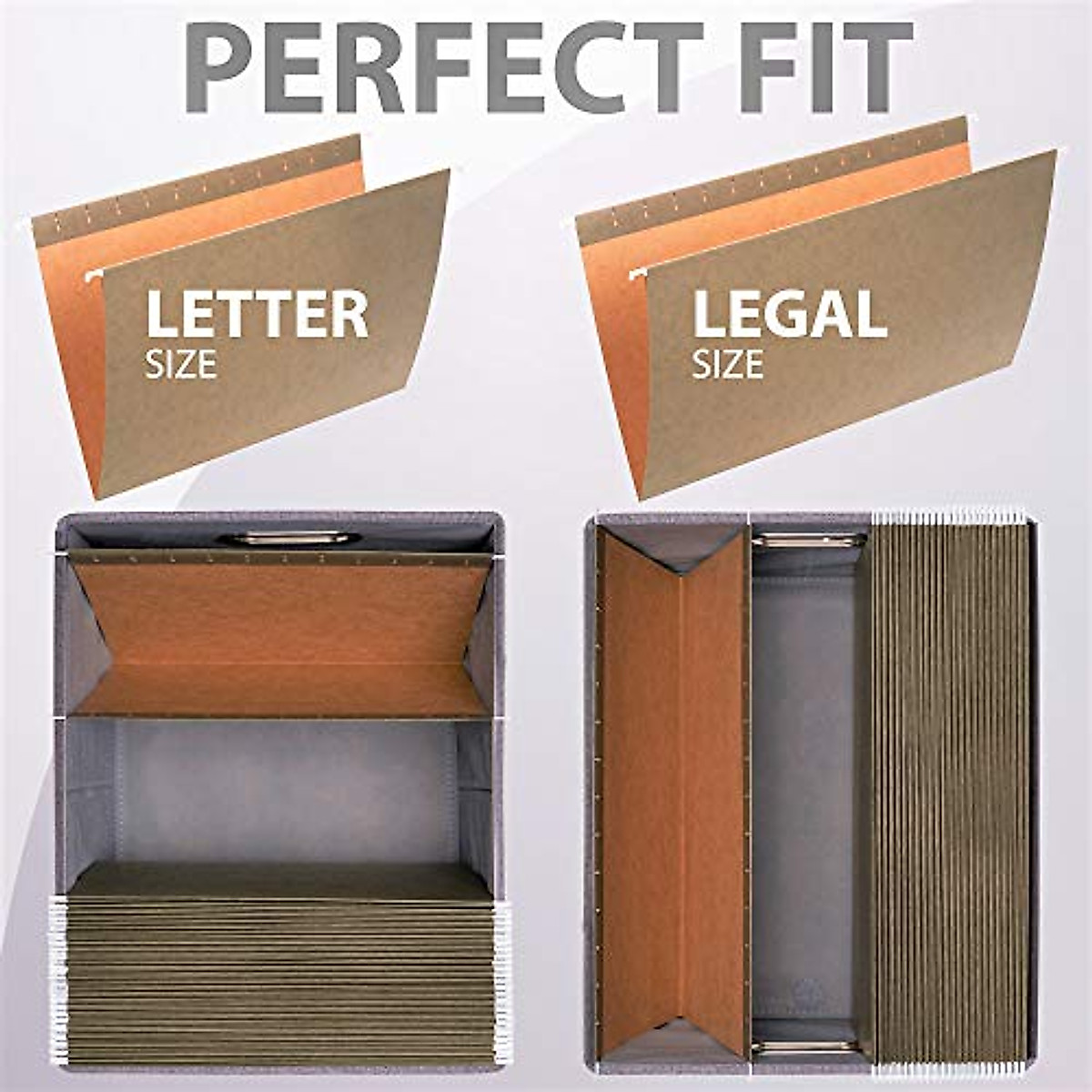 Decorative File Box Organizer Set of 2 - Collapsible Linen File Cabinet for Easy File Folder Storage - Store All Your Documents and File Folders in Style