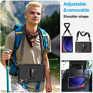 Case for Galaxy Tab S9/S9 FE 5G 2023: TPU Cover for Samstng Tablet S9 11" /S9 FE 10.9" with Screen Protector- Stand- Handle-Shoulder Strap-S-Pen Holder- Black