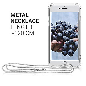 kwmobile Case Compatible with Apple iPhone 7 Plus/iPhone 8 Plus - Crossbody Case Clear Transparent TPU Phone Cover with Metal Chain Strap - Transparent/Silver