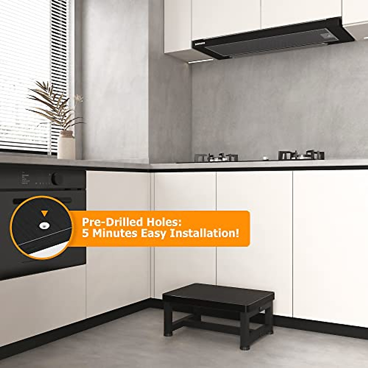 Step Stools for Adults Kids with Non-Slip Rubber Feet, Heavy Duty Wide Wooden Stepping 500-LBS Capacity Bedroom Kitchen Bathroom, Sturdy Bed Steps High Beds, Easy Assembly, Black