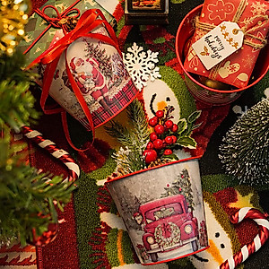 Putuo Decor Christmas Metal Buckets, 5 Pieces Christmas Metal Tin Ice Buckets, Christmas Decorations Galvanized Tin Bucket Pails for Party Home Table Centerpieces Decor 5.9" W x 5.3" H