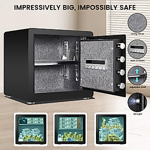 Kavey 1.6 Cub Safe Box, Home Safe with Digital Touch Screen Keypad and Sensitive Alarm System, Money Safe With Removable Shelf and LED Light, Small Safe for Money Jewelrys Documents Valuables