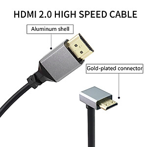 RIIEYOCA 90 Degree Up Angle UHD 4K Mini HDMI Male to HDMI Male 18Gbps High Speed 2.0 Extender Coiled Cable Supports 4K@60Hz,1080p,ARC,3D,for,DVRs,HDTV,Roku Ultra Stretchable to 1.5M/5FT
