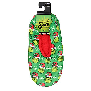 Dr. Seuss GRINCH That Stole Christmas Slippers Santa Grinch Slipper Socks with No-Slip Sole For Women Men (Small)