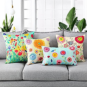 Artscope Set of 4 Decorative Throw Pillow Covers 12x20 Inches, Flowers Pattern Waterproof Cushion Covers, Perfect to Outdoor Patio Garden Living Room Sofa Farmhouse Decor
