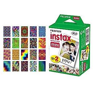 Fujifilm instax Mini Instant Film (20 Exposures) + 20 Sticker Frames for Fuji Instax Prints Psychedelic Package